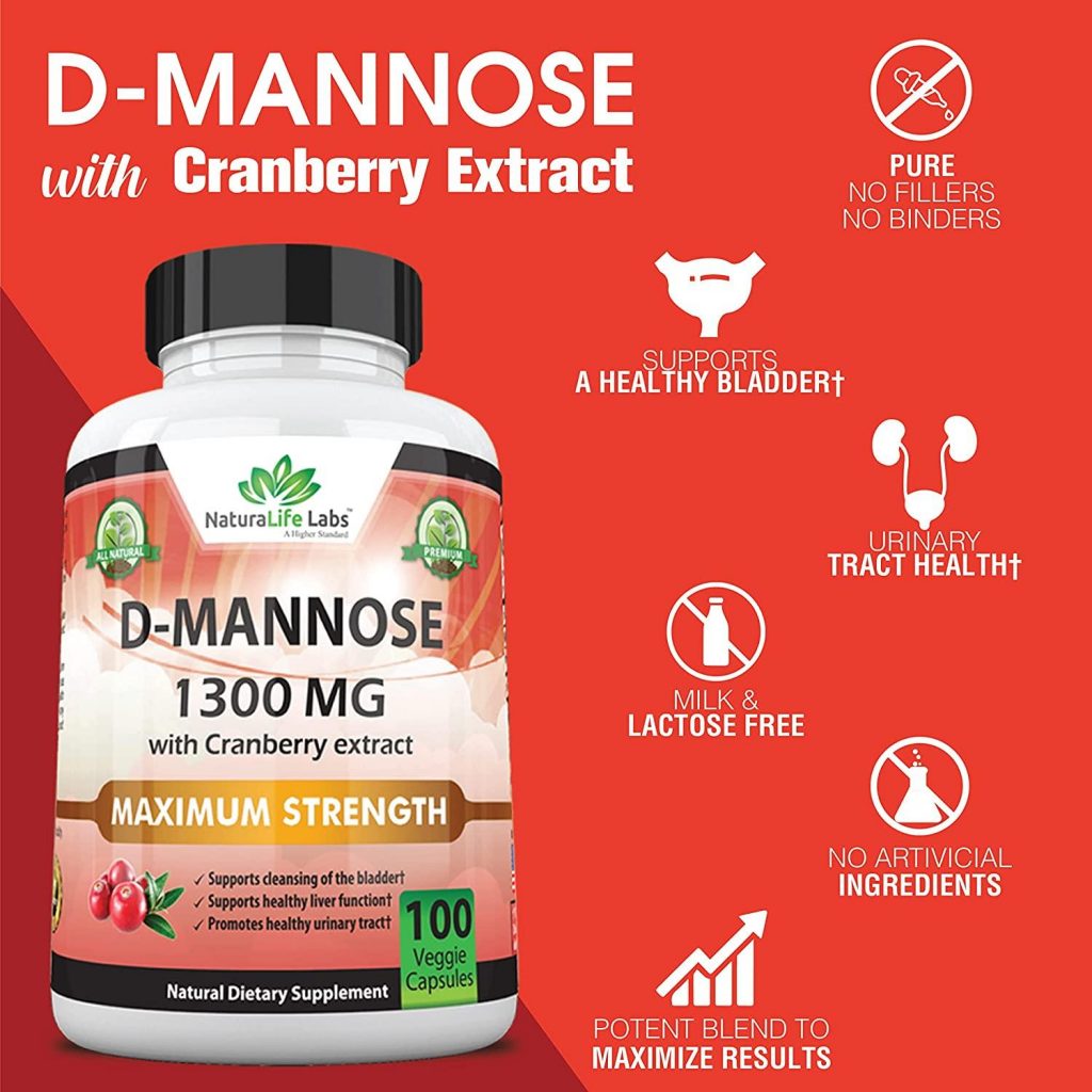 D-Mannose 1,300 mg with Cranberry Extract Fast-Acting, Flush Impurities ...
